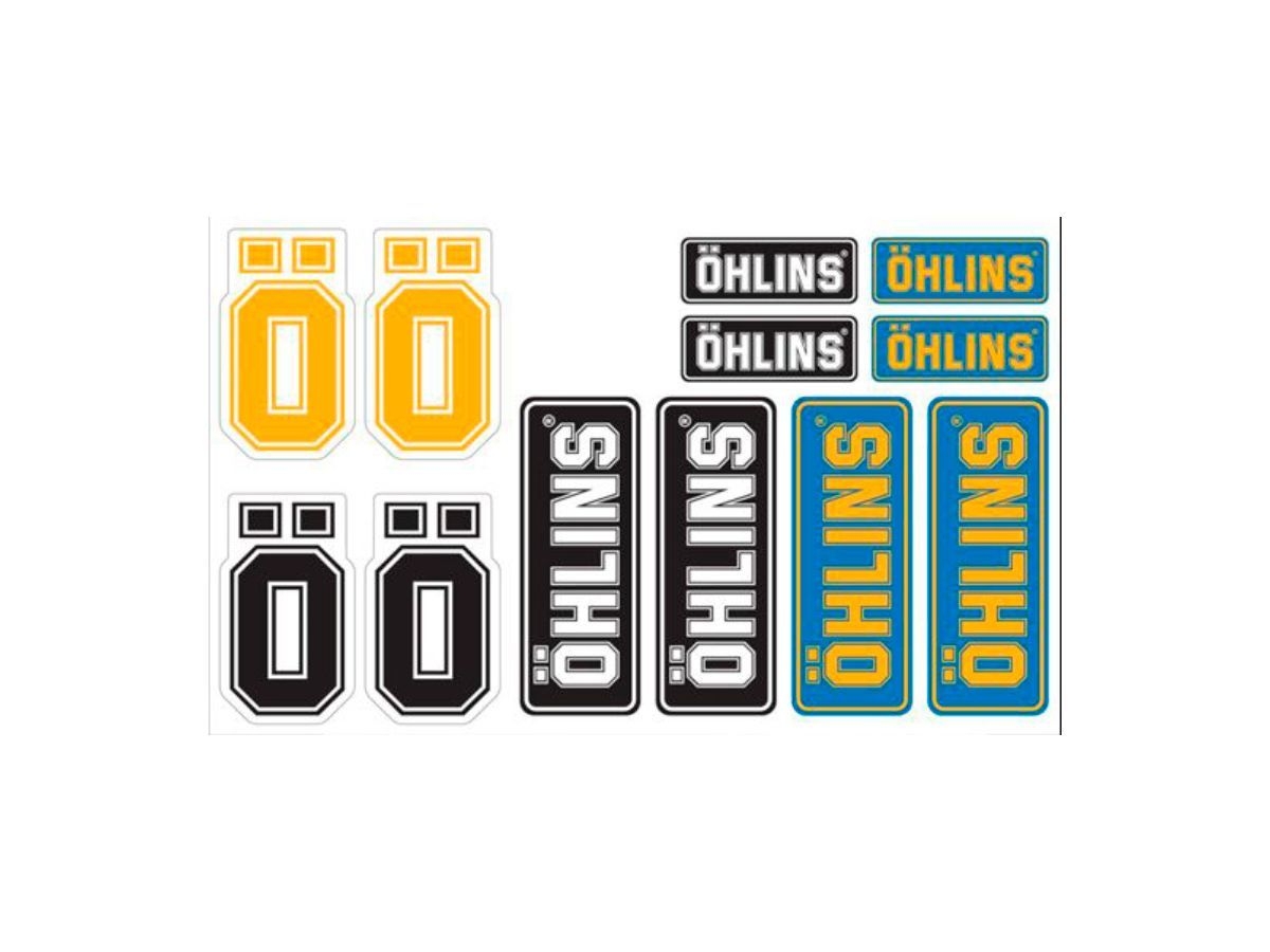10207-01 OHLINS UNIVERSAL SET 12 STICKERS YELLOW / BLU AND WHITE / BLACK