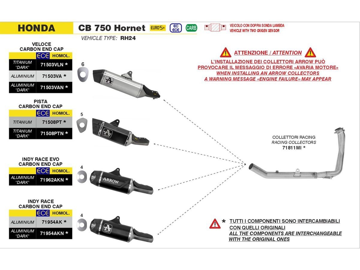 71508PT ARROW PISTA SILENCER TITANIUM HONDA CB 750 HORNET 2023-2025
